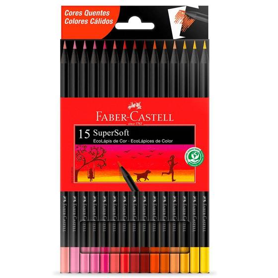 Ecolápis de Cor Supersoft Cores Quentes com 15 Unidades - Faber-Castell ...