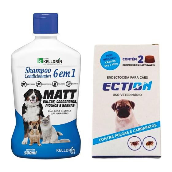 Ection e Kelldrin Matt 500ml Para Cães de 5 a 10kg - Kit Anti Pulgas E ...