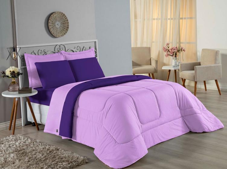 Edredom Casal Queen 100% Algodão Dupla Face Malha Penteada 1 Peça Lilás ...