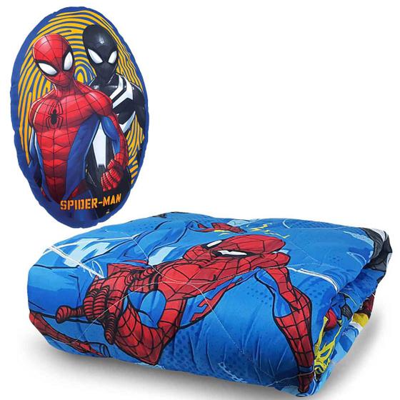 Edredom Infantil Dupla Face Solteiro + Almofada Azul Homem Aranha ...