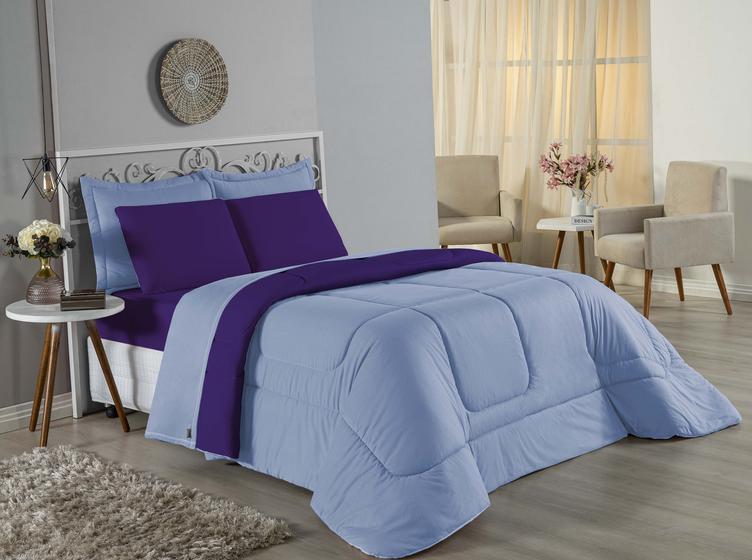 Edredom malha 100% algodão dupla face CASAL QUEEN - Azul e Roxo ...