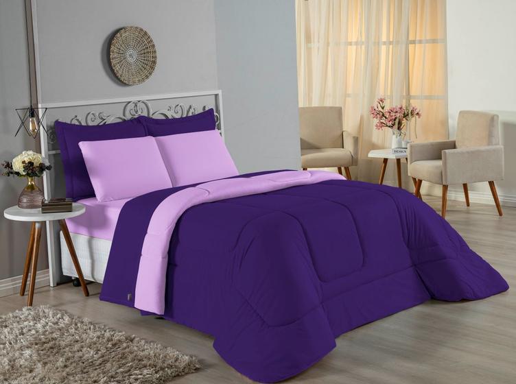 Edredom Solteiro 100% Algodão Dupla Face Malha Penteada 1 Peça Lilás e ...