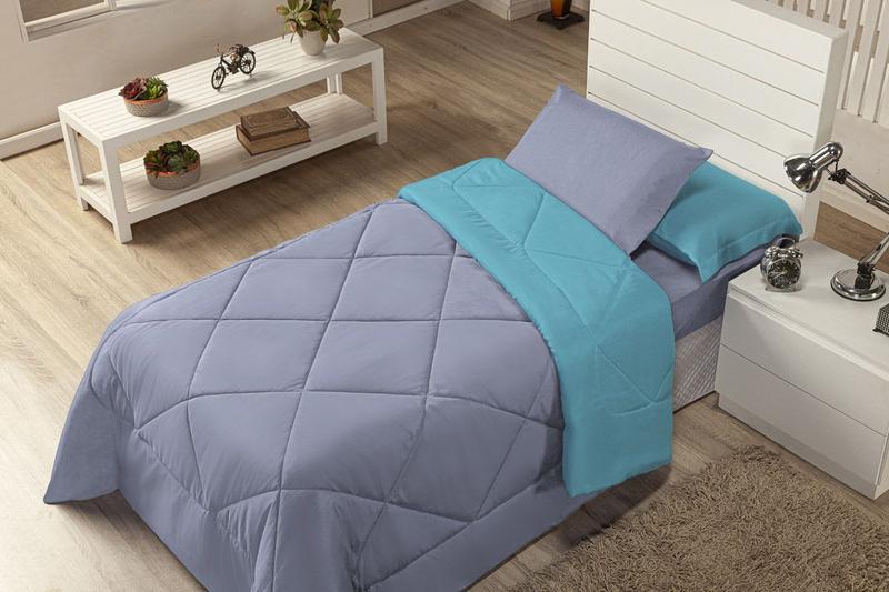 Edredom Solteiro Dupla Face Macio Margarida Com Fronha 2 pçs - Cinza ...