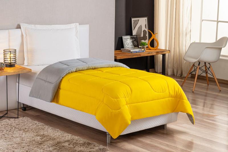 Edredon Solteiro Dupla Face Avulso Cinza/Amarelo - Titato Store ...