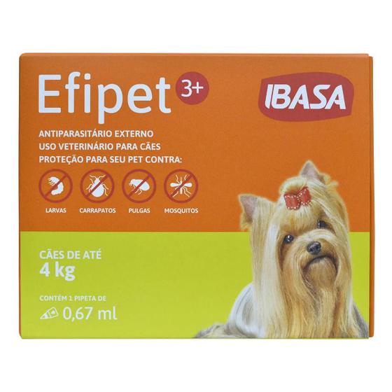 Efipet 3+ Cães Até 4Kg 1 Pipeta 0,67Ml - Ibasa Pet - Antipulga e ...