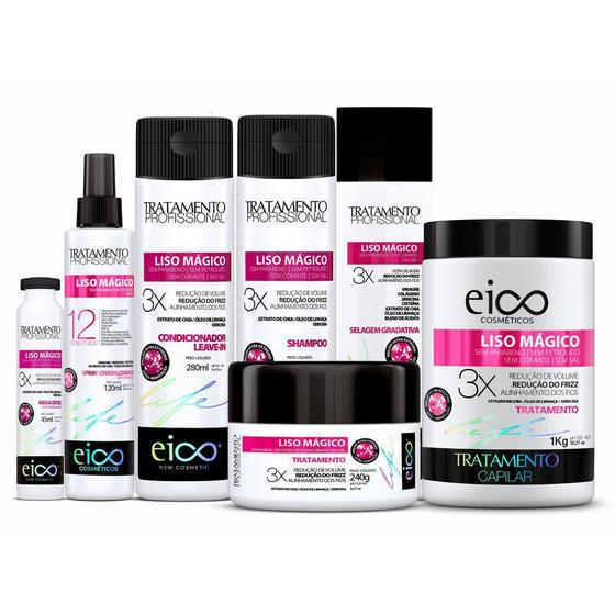 Eico Liso Mágico Shampoo e Condicionador 280ml + Máscara Hidratação ...