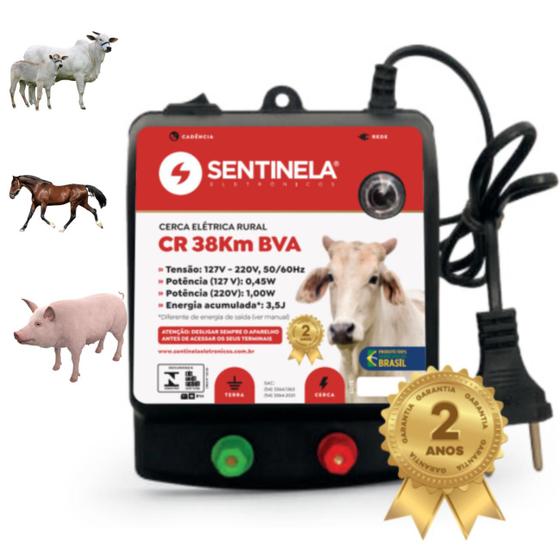 Eletrificador Cerca Elétrica Rural CR 38 Km Bivolt Sentinela ...
