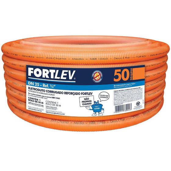 Eletroduto Corrugado 3/4" 25mm x 50 metros Laranja - Fortlev - Conduíte ...