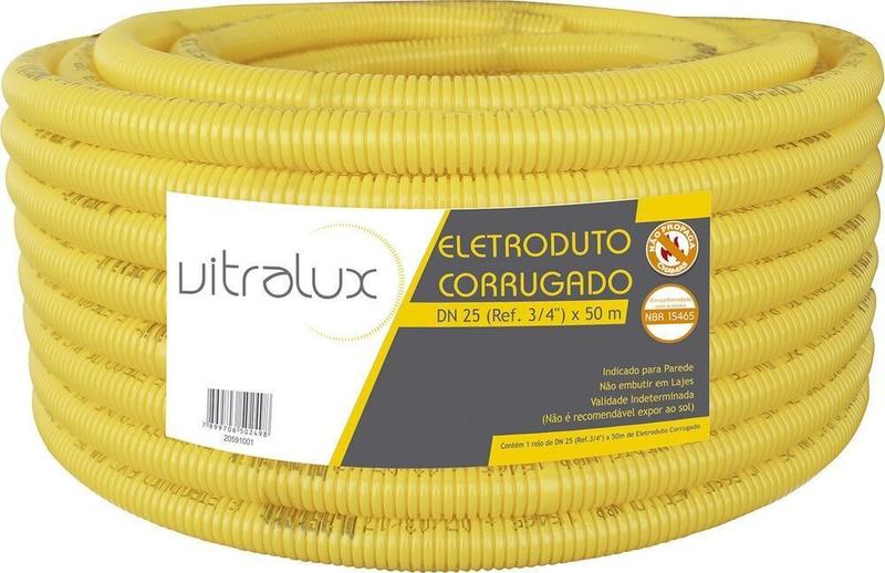 Eletroduto Corrugado Flex Amarelo 25mm PVC 50m Vitralux - Conduíte ...