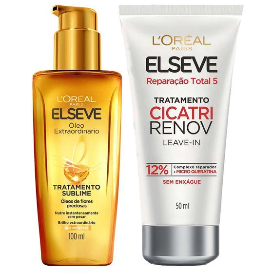 Elseve Kit - Óleo Extraordinário + Cicatri Renov Leave-In - Kit de ...
