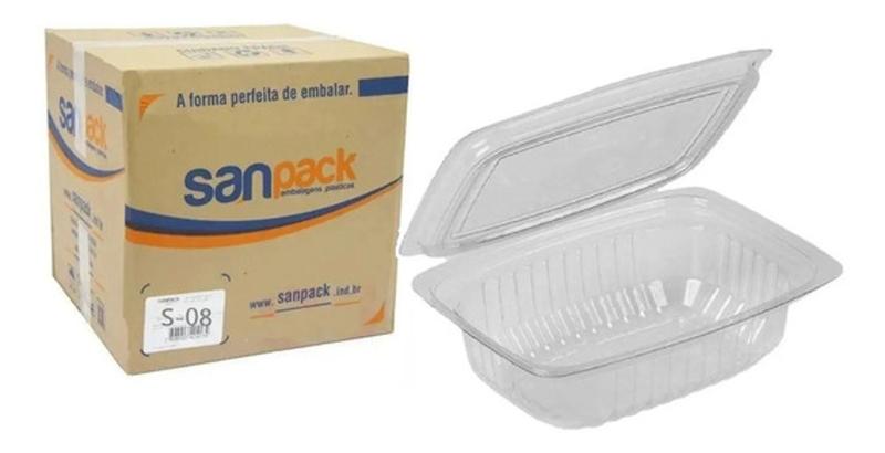 Embalagem plástica retangular transparente 250ml com tampa articulada ...