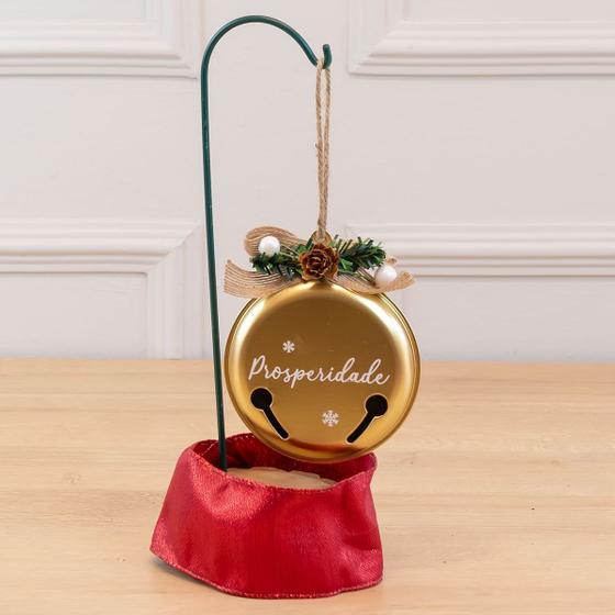 Enfeite de Natal Guizo de Pendurar Dourado Escrito Prosperidade 10cm ...