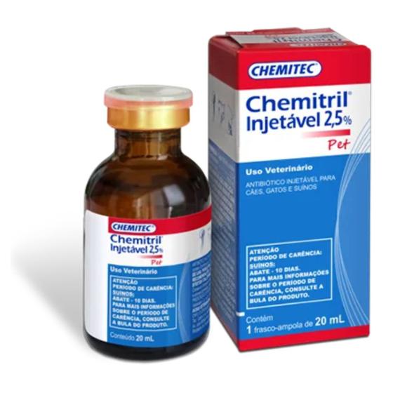Enrofloxacina 2,5% 20 Ml Cães Gatos Bovinos Chemitril Chemitec ...