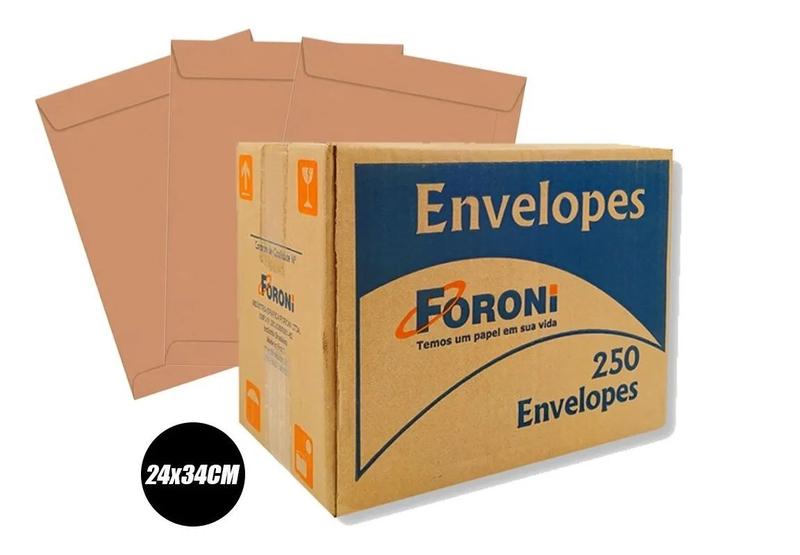 Envelope A4 Oficio Saco Kraft 24 X 34cm Foroni 250 Unidades - Envelope ...