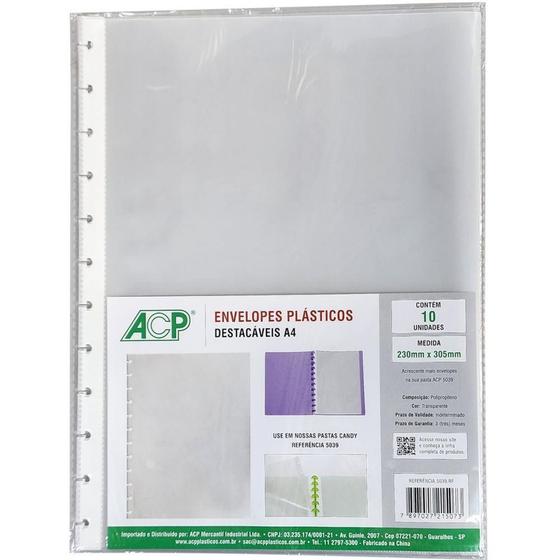Envelope Plástico A4 Destacáveis com 12 Furos Pacote com 10 Unidades ...