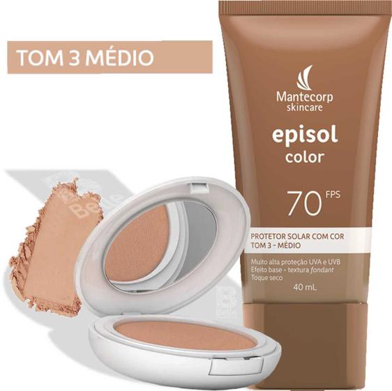 Episol Color Tom 3 Médio Protetor Solar FPS 70 + Pó Compacto FPS 50 ...