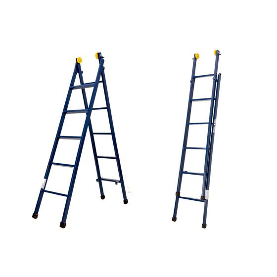 Escada Extensiva 5 Degraus De Aço Com Rodas De Deslizamento H-198 Azul ...