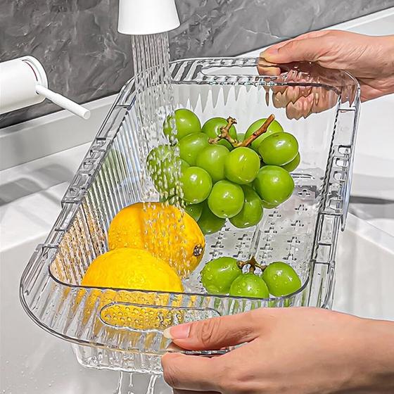 Escorredor Cesta Ajustável Bandeja Furo Seca Suporte Rack Frutas Lava ...