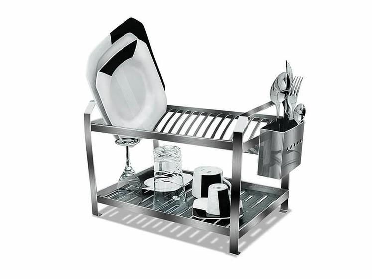 Escorredor Em Aço Inox 16 Pratos Luxo Com Porta Talheres Inox - Dinox ...
