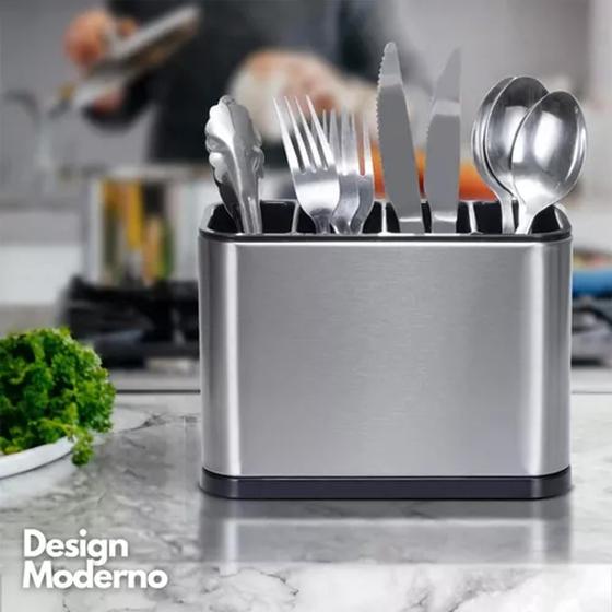 Escorredor Porta Talheres Pia Silver Inox Ke Home 18x13cm Cor aço inox ...