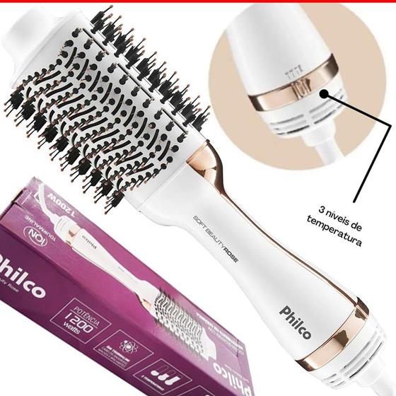 Escova Secadora Modeladora 1200w Soft PEC09RG Íon PHILCO BEAUTY ROSE ...