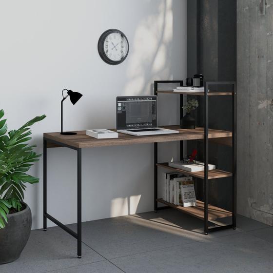 Escrivaninha com Estante 3 Prateleiras Estilo Industrial 135cm Active ...