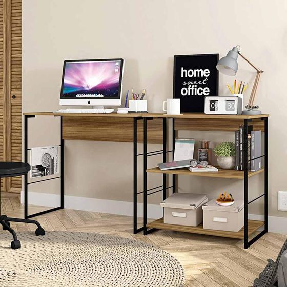 Escrivaninha Com Estante Industrial Lamina Mel Preto Brilho Fabrick ...