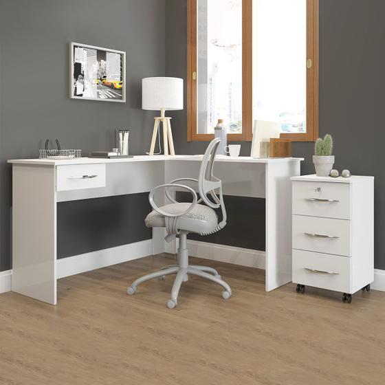Escrivaninha de Canto com Gaveteiro para Home Office MDP Branco 0703 ...
