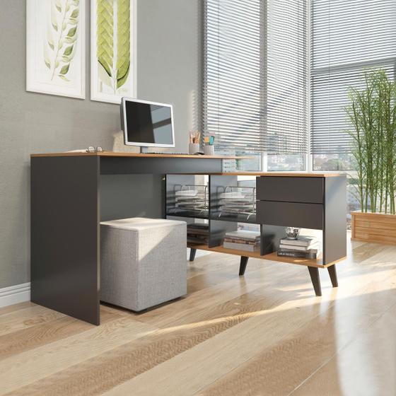 Escrivaninha em L com Estante 2 Gavetas MDP Cinza 0747 PRIME - Movél ...