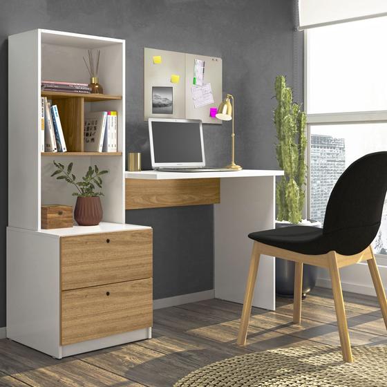 Escrivaninha para Quarto Pérola com Estante Lateral Nature Branco Mobili - Escrivaninha / Mesa ...