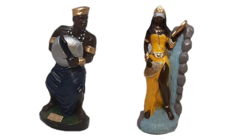 Escultura Estátua Estatueta Orixá Ogum E Oxum Candomblé Umbanda Altar ...