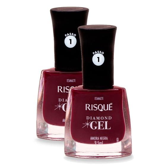Esmalte Risqué Diamond Gel Cor Amora Negra 9,5ml Kit com duas unidades ...