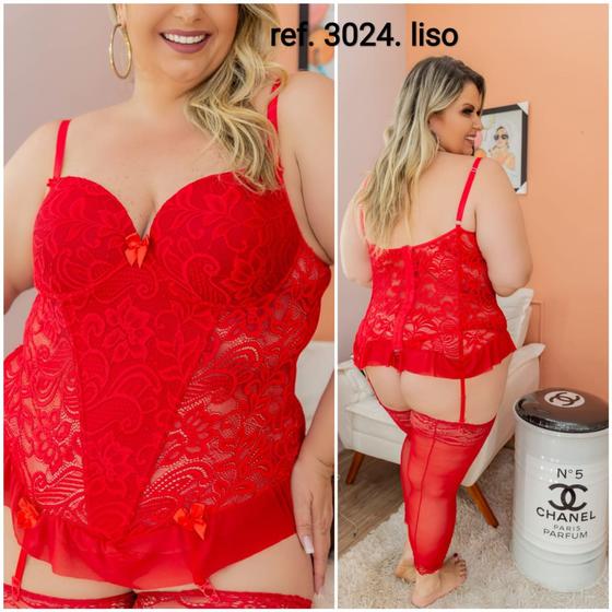 Espartilho Plus Size Lingerie Sex Linha Noite Renda Completo Vermelho
