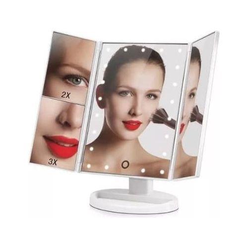 Espelho de Maquiagem Camarin Triplo com 16 Luzes Led Dobrável com Aumento de Imagem 2X e 3X Zoom ...