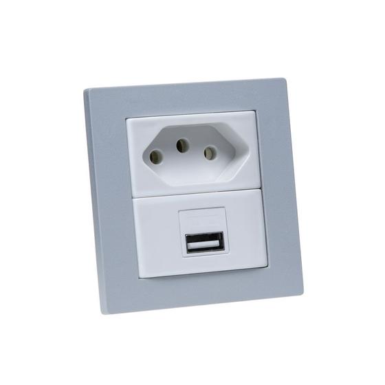Espelho de Tomada Duplo Reto com 1 Tomada 20A 1 Usb 3A Cinza - CONNECT ...