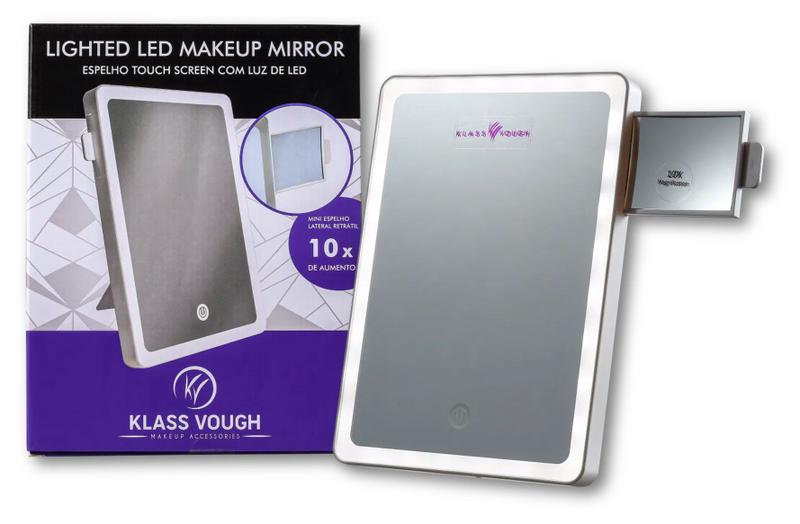 Espelho Retangular de Aumento Zoom 10x Retrátil Com Luz LED Ajustável e Suporte BM-1711 Klass ...