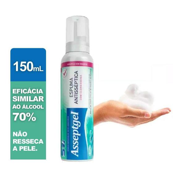 Espuma Higienizadora Antisséptica com Clorexidina ASSEPTGEL START 150ml ...