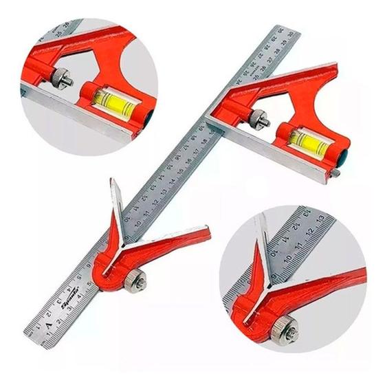 Esquadro Profissional Combinado com Nível e Ângulos 45 e 90 GRAUS 30CM ...