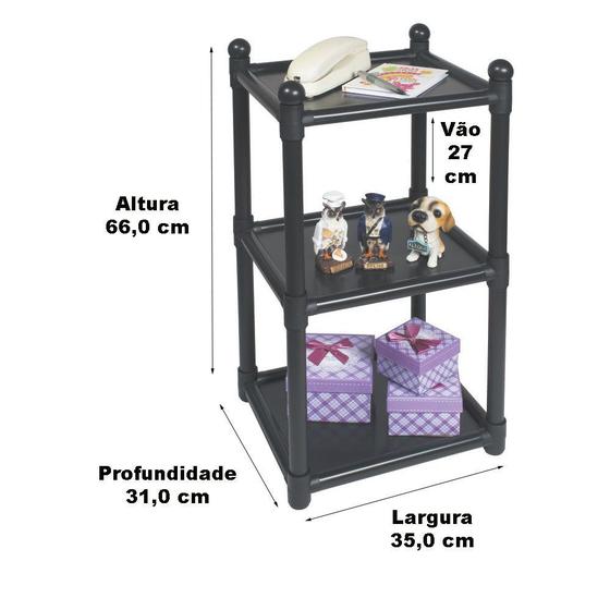 Estante 3 Prateleira Plástica Modular Quadrada Preta Linda - sb ...