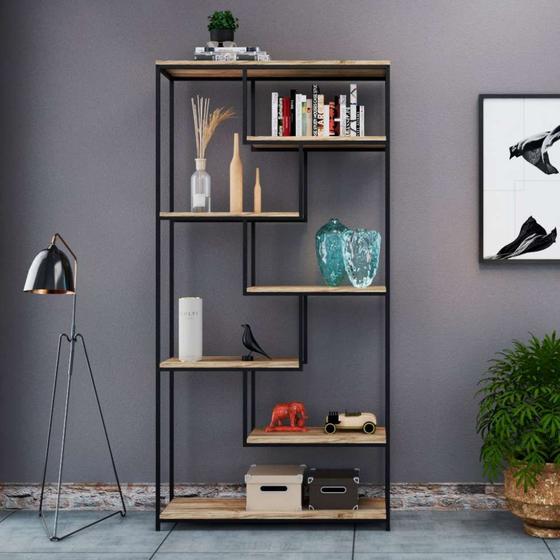 Estante Alta Florença Carvalho e Preta - Mobly - Estantes - Magazine Luiza