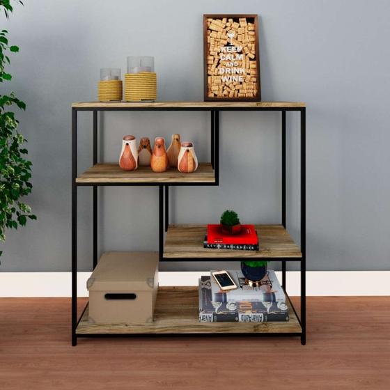 Estante Baixa Florença Carvalho e Preta - Mobly - Estantes - Magazine Luiza