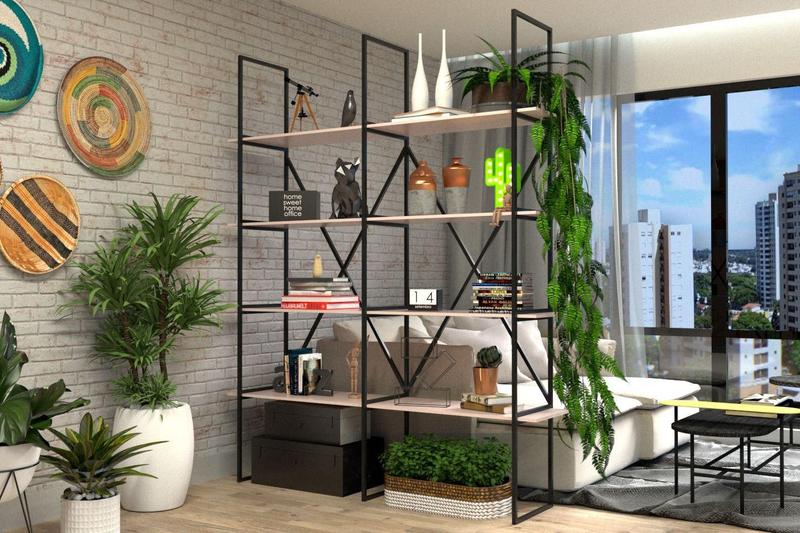 Estante De Metalon e Madeira para Sala de Estar Estante Classic ...