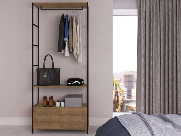 Estante guarda roupa p/ closet 2 gavetas e cabideiro vermont/preto ...