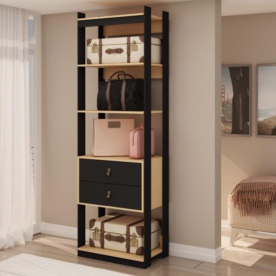 Estante Guarda Roupa Para Closet 2 Gavetas Estilo Industrial Freijó ...