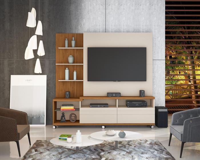Estante home para TV 60 polegadas Atacama Off White/Freijó Giga Móveis ...