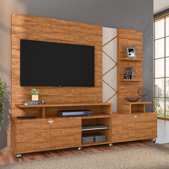 Estante Home para TV até 55" 4 Portas e Iluminação LED Cross Amêndoa ...