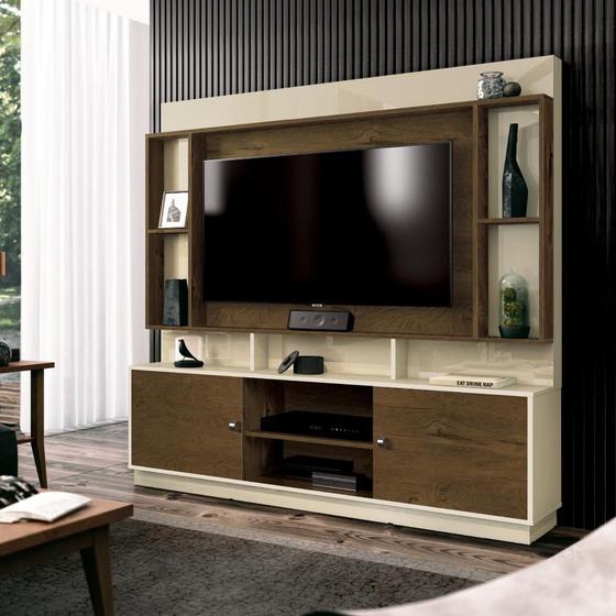 Estante Home para TV até 65 Polegadas Neada 2 Portas Nogal e Off White ...