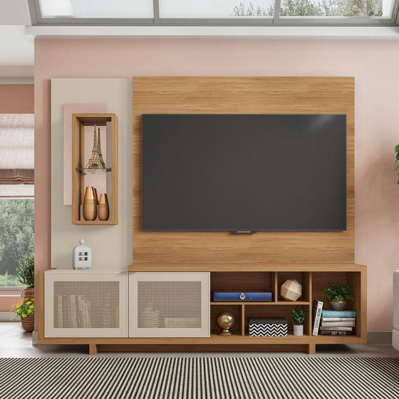 Estante Home para TV até 75 Polegadas com Espelho 2 Portas 5 Nichos 3 Prateleiras Linus ...