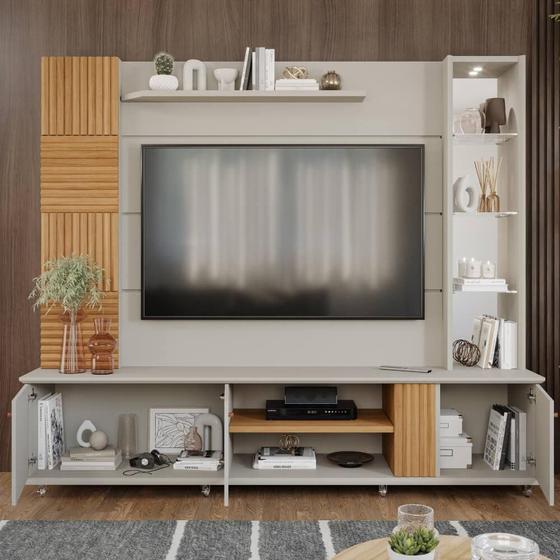 Estante Home Theater para TV até 60 Polegadas 3 portas 216 cm com Espelho Riviera 100% MDF ...