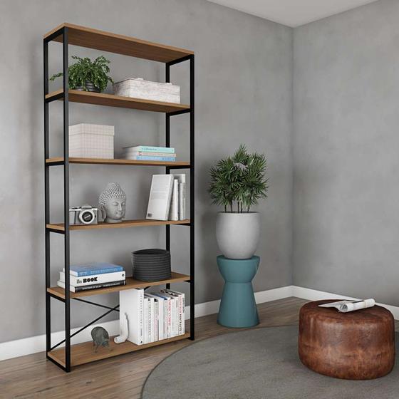 Estante Industrial Ottawa Carvalho e Preta 90 cm - Mobly - Estantes ...
